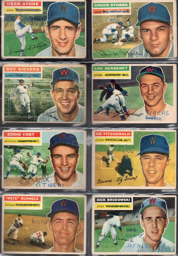 WASHINGTON NATIONALS 1956 Topps Baseball Card Team Lot 8 | Etsy