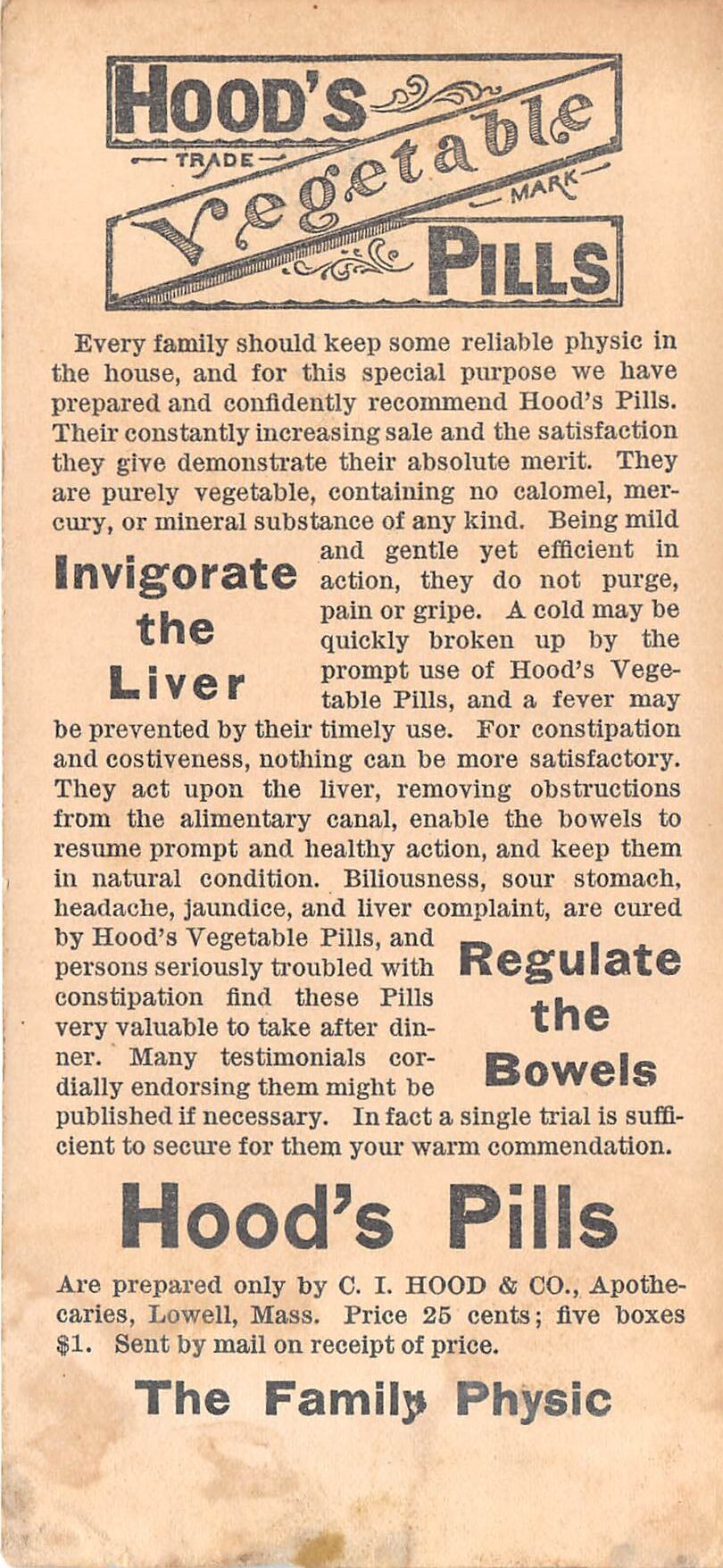 HOOD'S SARSAPARILLA Vintage 1889 Trade Card Advertisement - Etsy