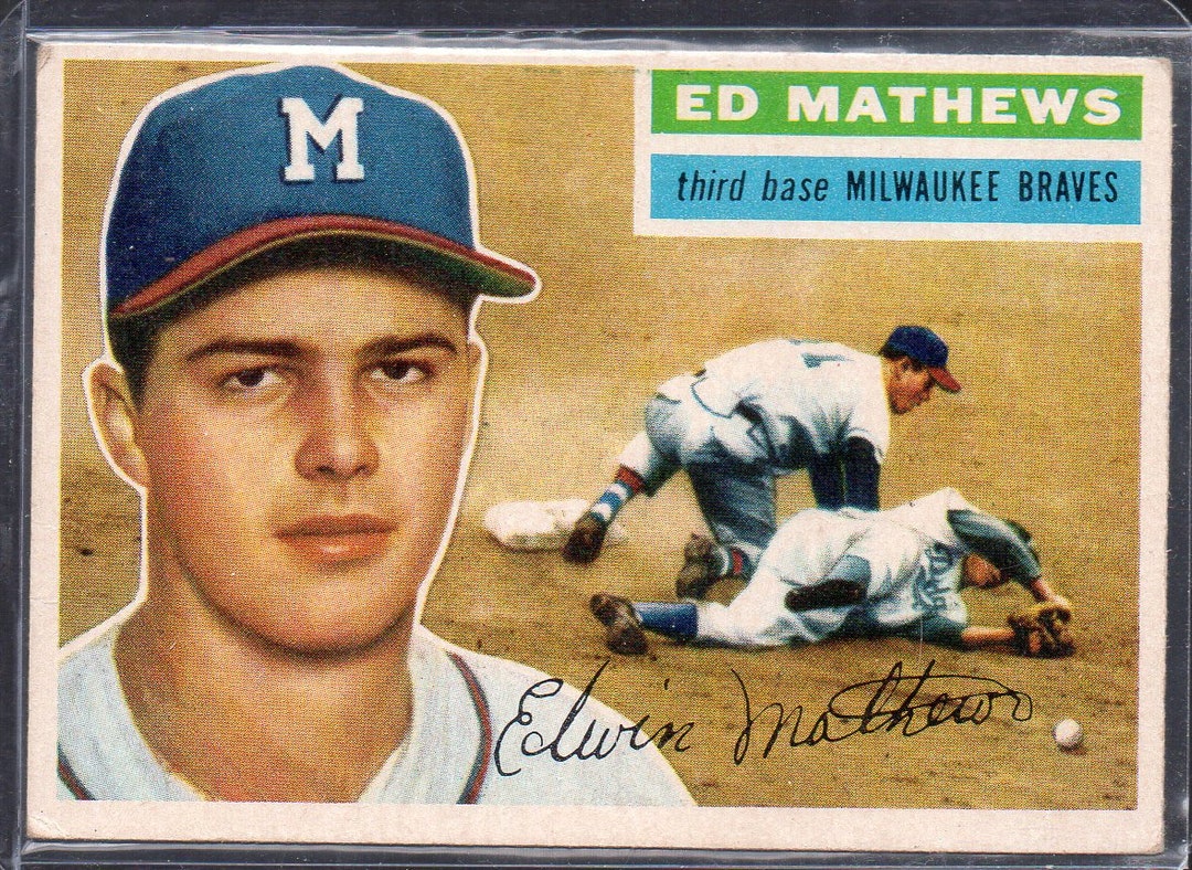 EDDIE MATHEWS 1956 Topps 107 Baseball Card Low Grade Milwaukee Braves ...
