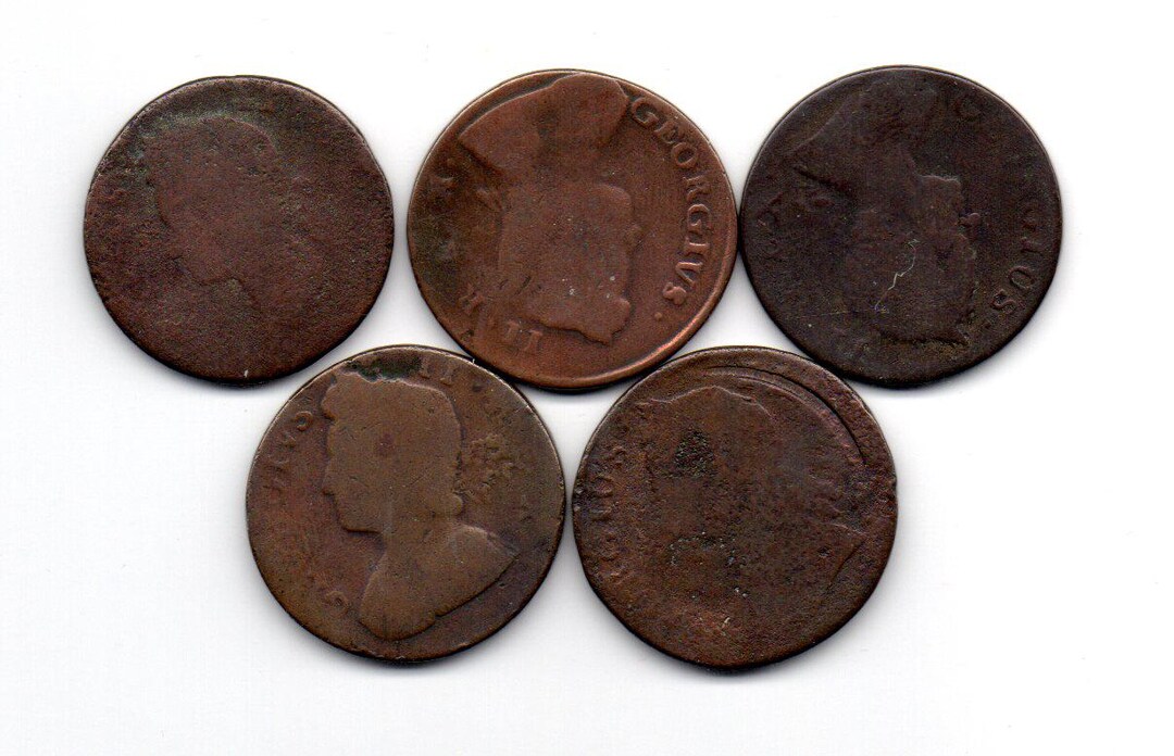 KING GEORGE II 1740's-1750's Great Britain Lower Grade Half Penny Coins ...