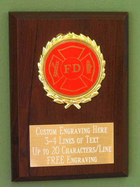 Fire Department/Fireman Award Plaque 4x6 Trophy FREE custom | Etsy