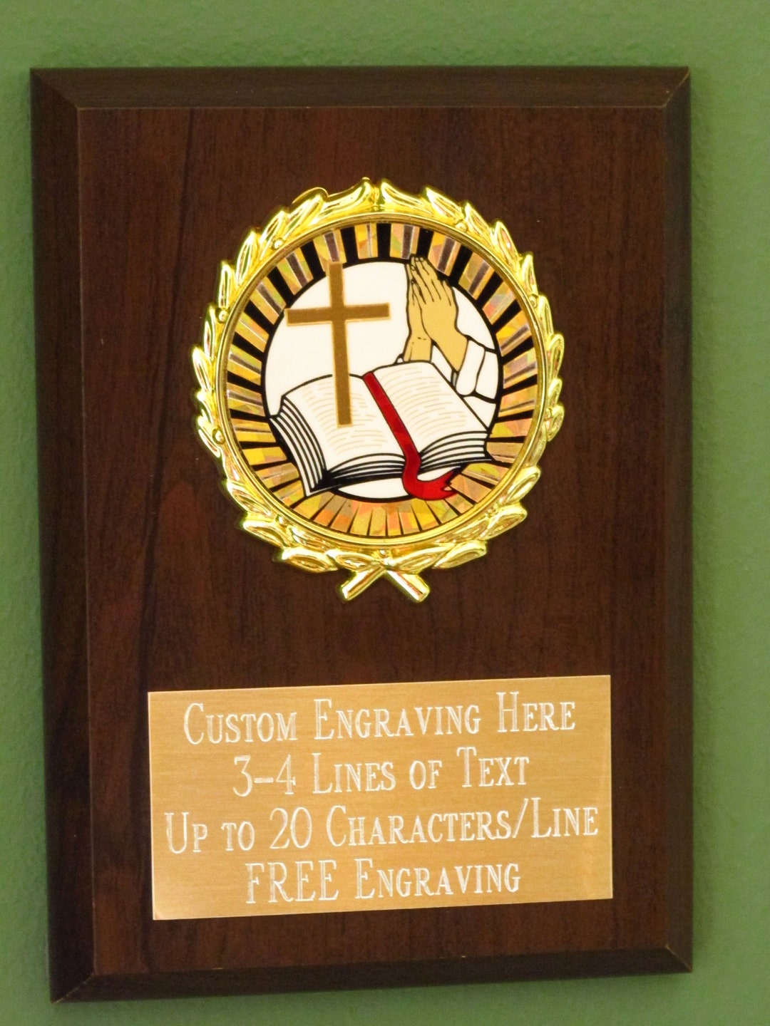 Christian Cross Bible Church Plaque 4x6 Trophy FREE Custom Engraving - Etsy