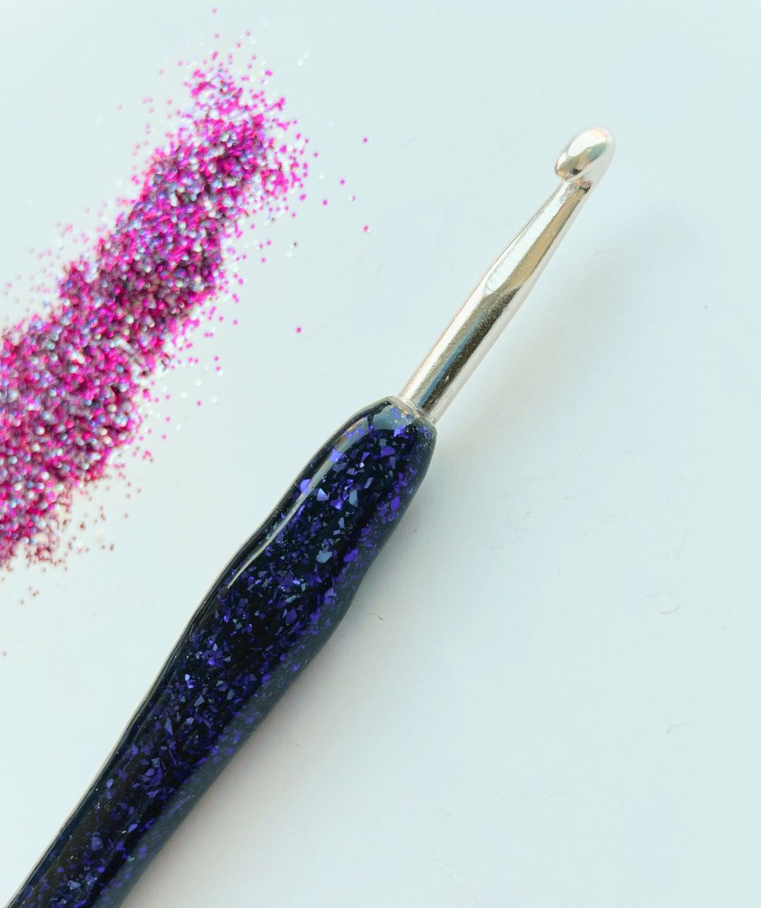Blue Purple Crochet Hook, Glitter Crochet Hook, Handmade Crochet Hooks ...
