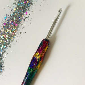 Crochet Hook, Rainbow Crochet Hook, Foil Effect Crochet Hook, Handmade ...
