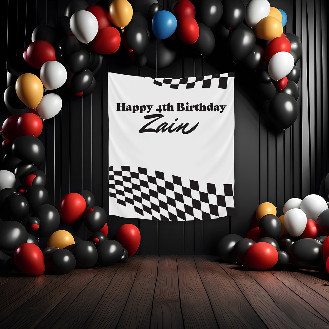 Custom Retro Birthday Banner Racing Birthday Party Theme Checkered Flag ...