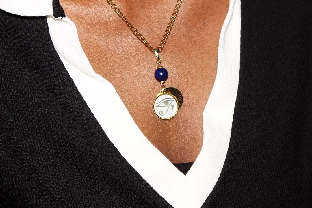 Ancient Egyptian Oudjat Necklace, Eye of Horus Pendant and Lapis Lazuli ...