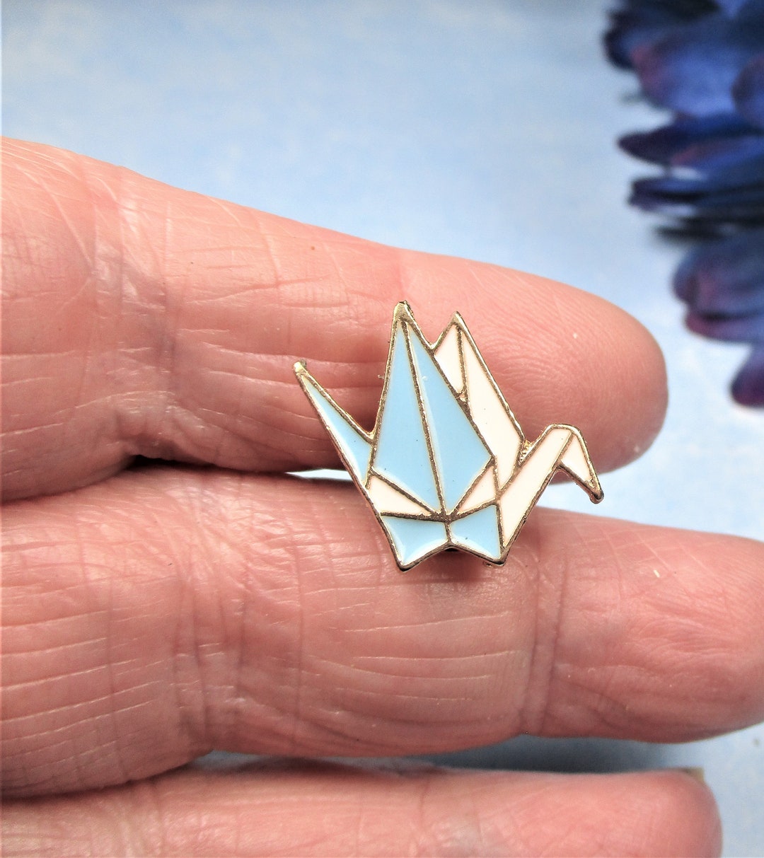 Blue Origami Crane Enamel Pin - Etsy