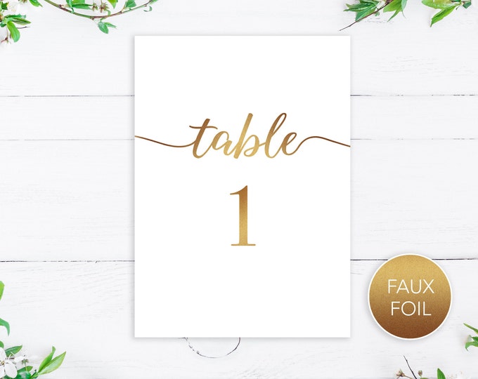 Gold Table Numbers, Printable Numbers Template for Wedding, Gold and ...