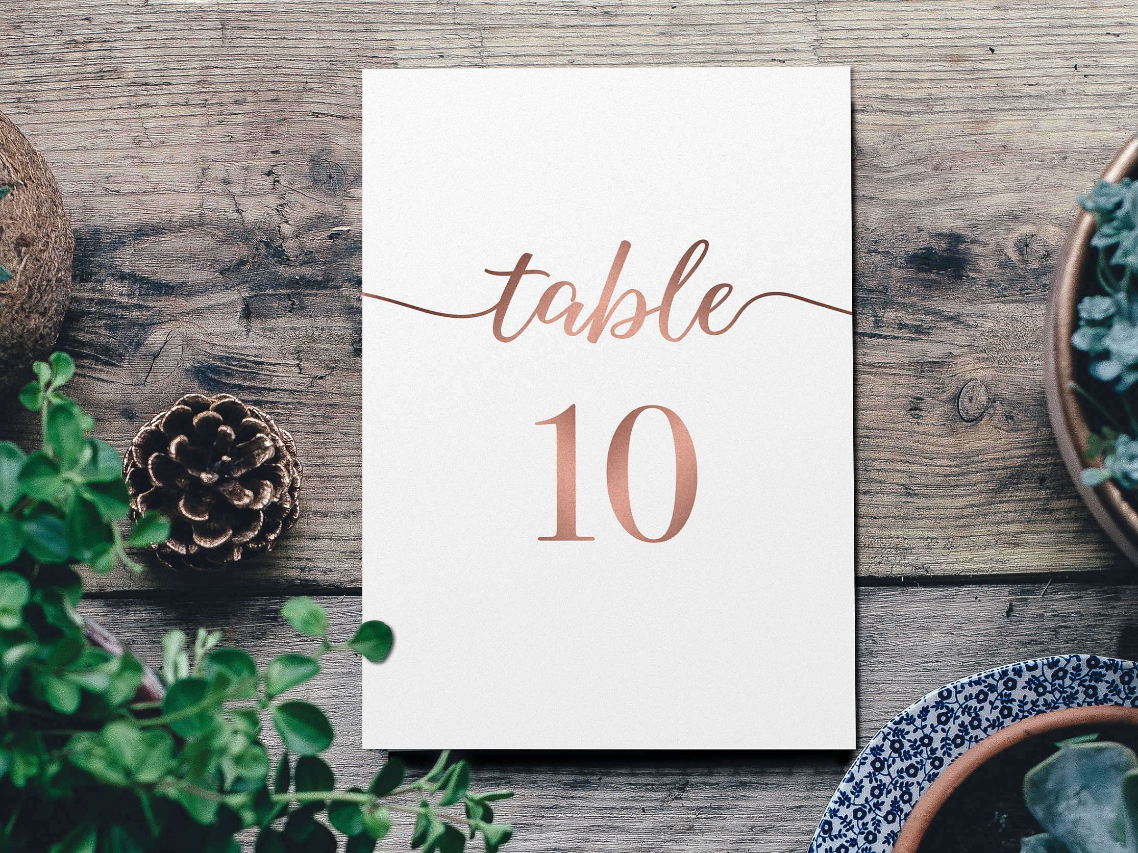 Rose Gold Table Numbers, Printable Numbers Template for Wedding, Rose ...