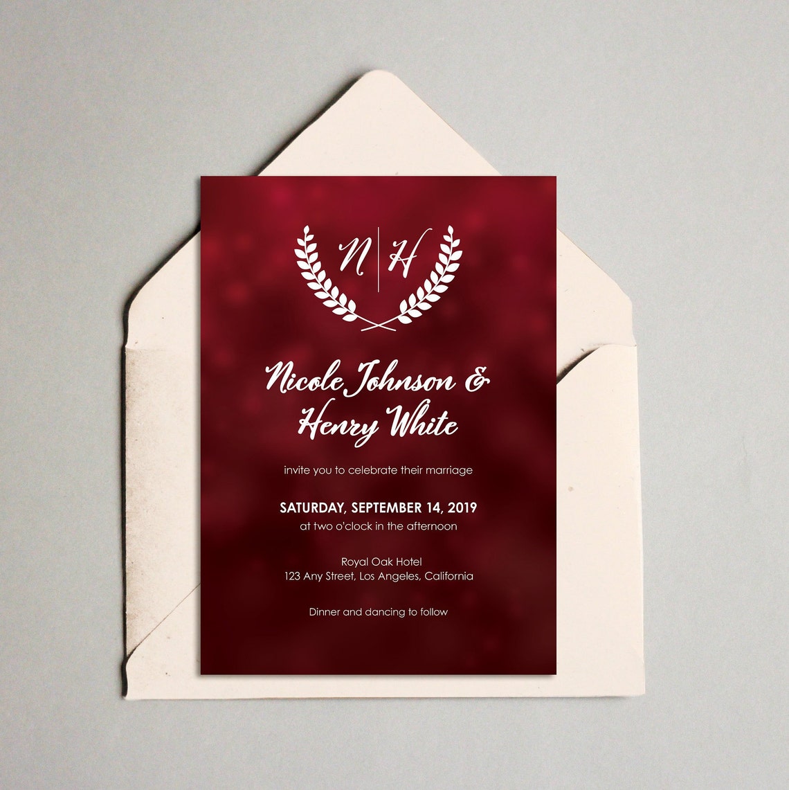 Red Wedding Invitation Template Wedding Invites With Monogram - Etsy Canada