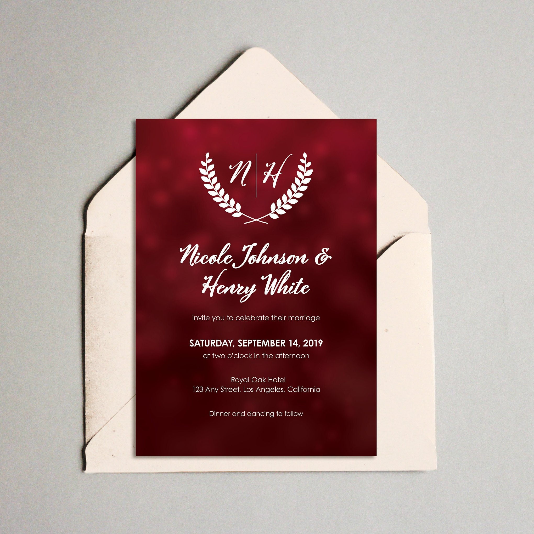 Red Wedding Invitation Template Wedding Invites With Monogram - Etsy Canada
