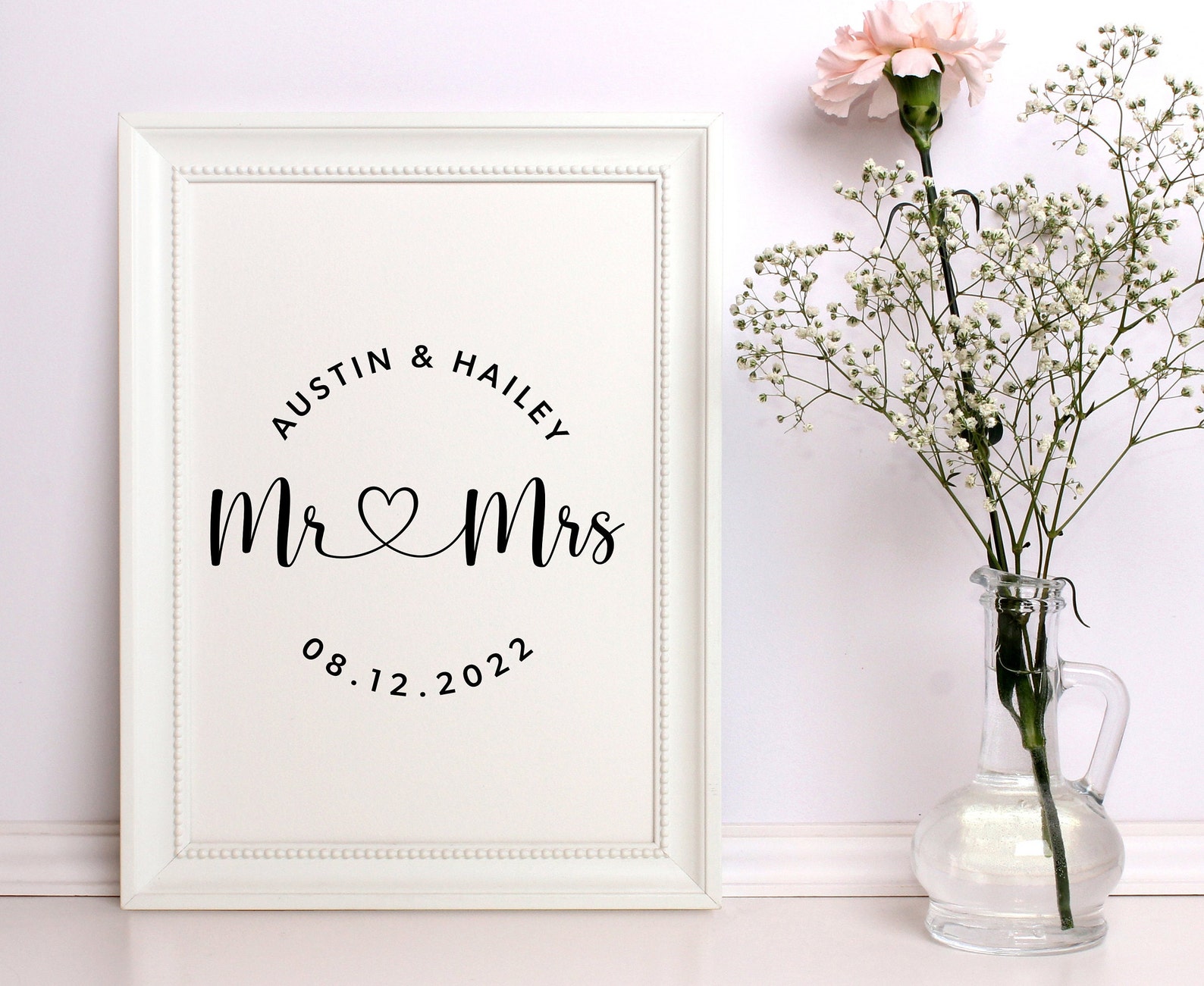 Wedding Logo Design With Bride and Groom's Names, Heart, Mr and Mrs ...