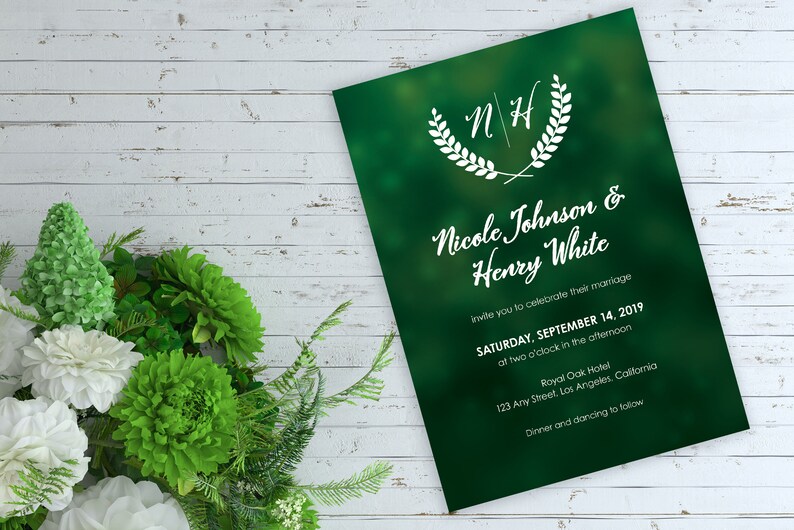 Green Wedding Invitation Template Wedding Invites With - Etsy New Zealand