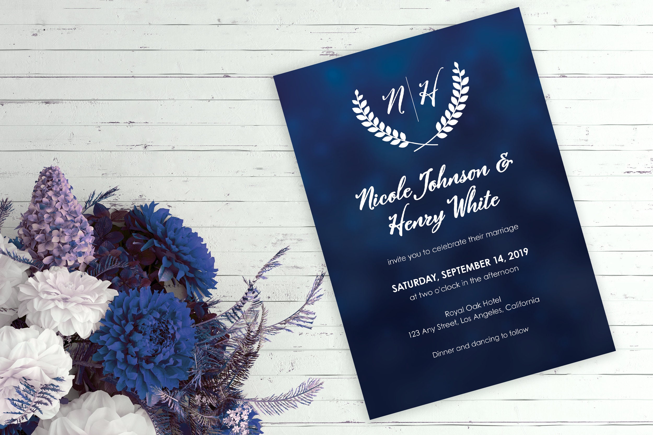 Navy Blue Wedding Invitation Template, Elegant Wedding Invite With ...