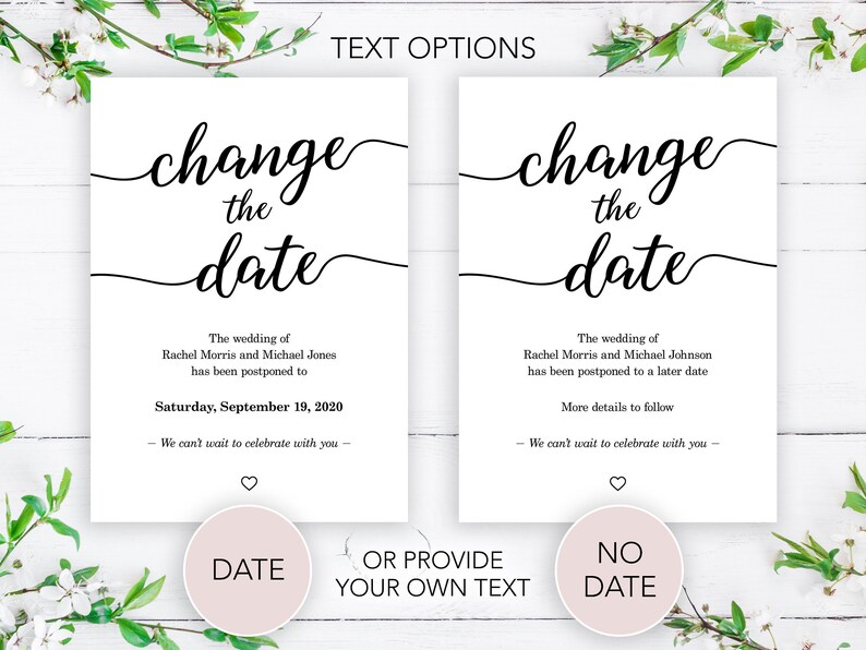 Change the Date Wedding Postponement Card for Email or Printing ...