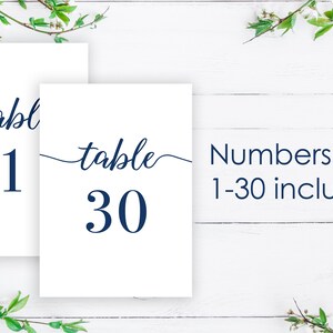 Navy Blue Table Numbers, Printable Numbers Template for Wedding ...