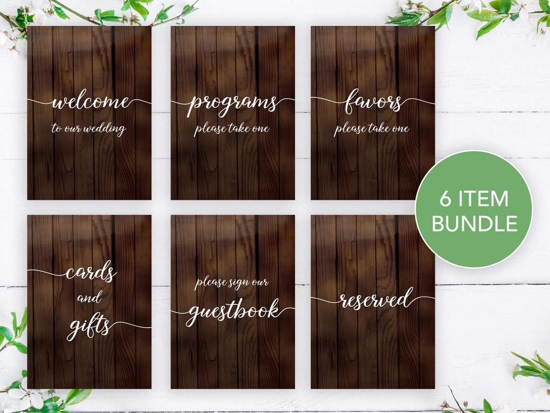 6 Rustic Wedding Sign Template Bundle: Cards & Gifts, Guestbook ...