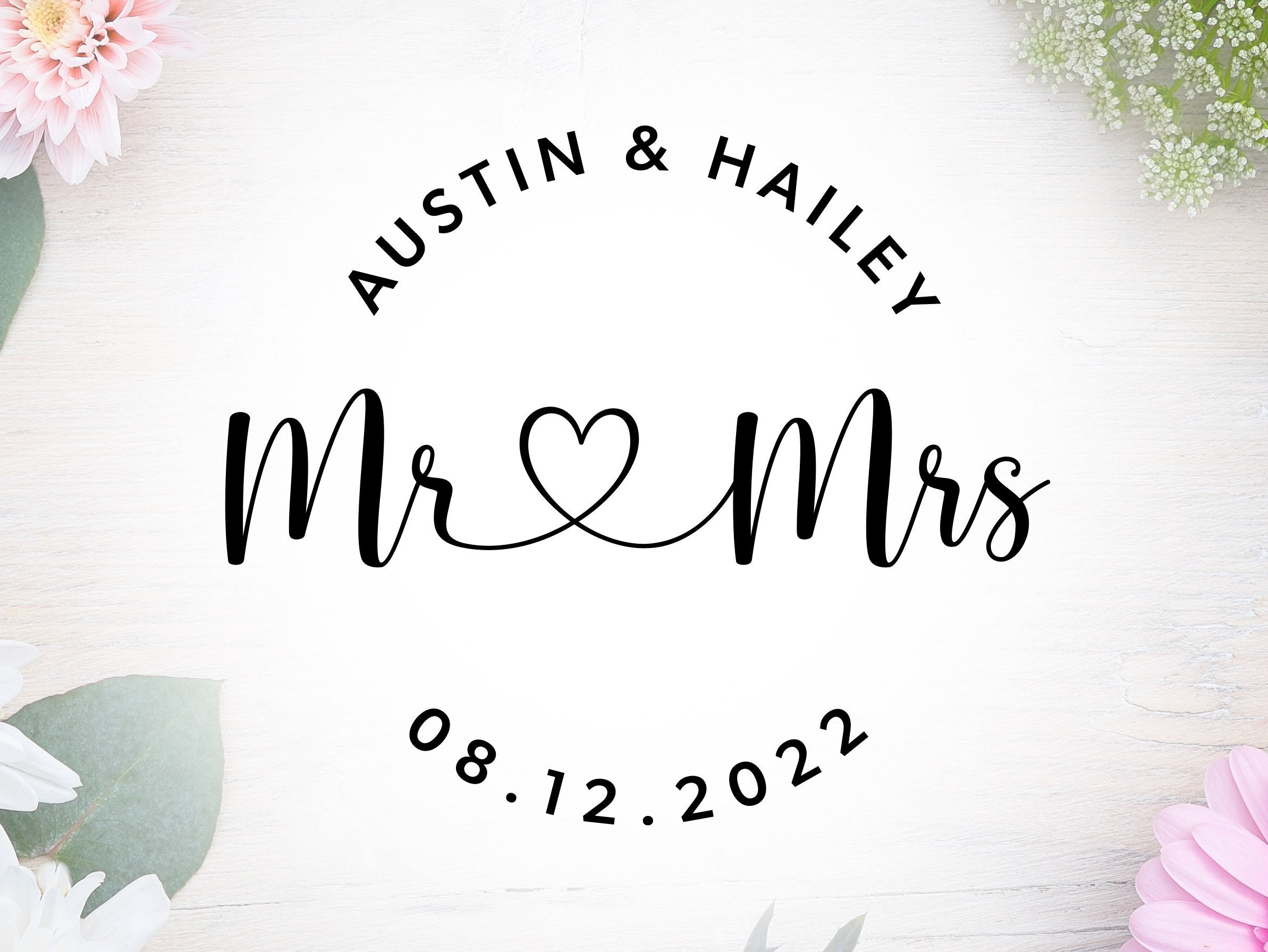 Wedding Logo Design With Bride and Groom's Names, Heart, Mr and Mrs ...