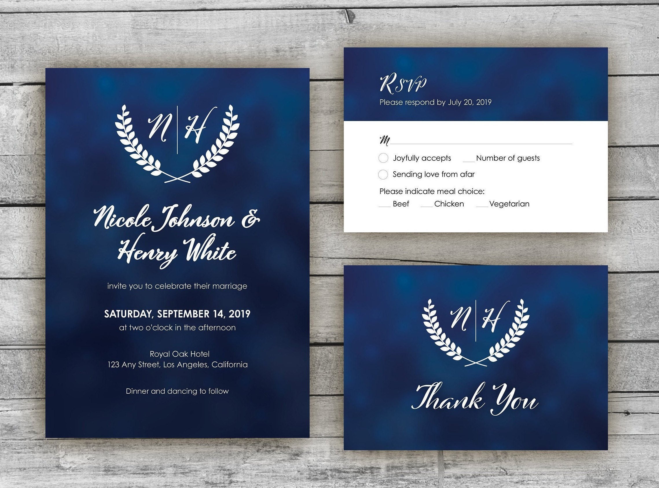 Navy Blue Wedding Invitation Template, Elegant Wedding Invite With ...