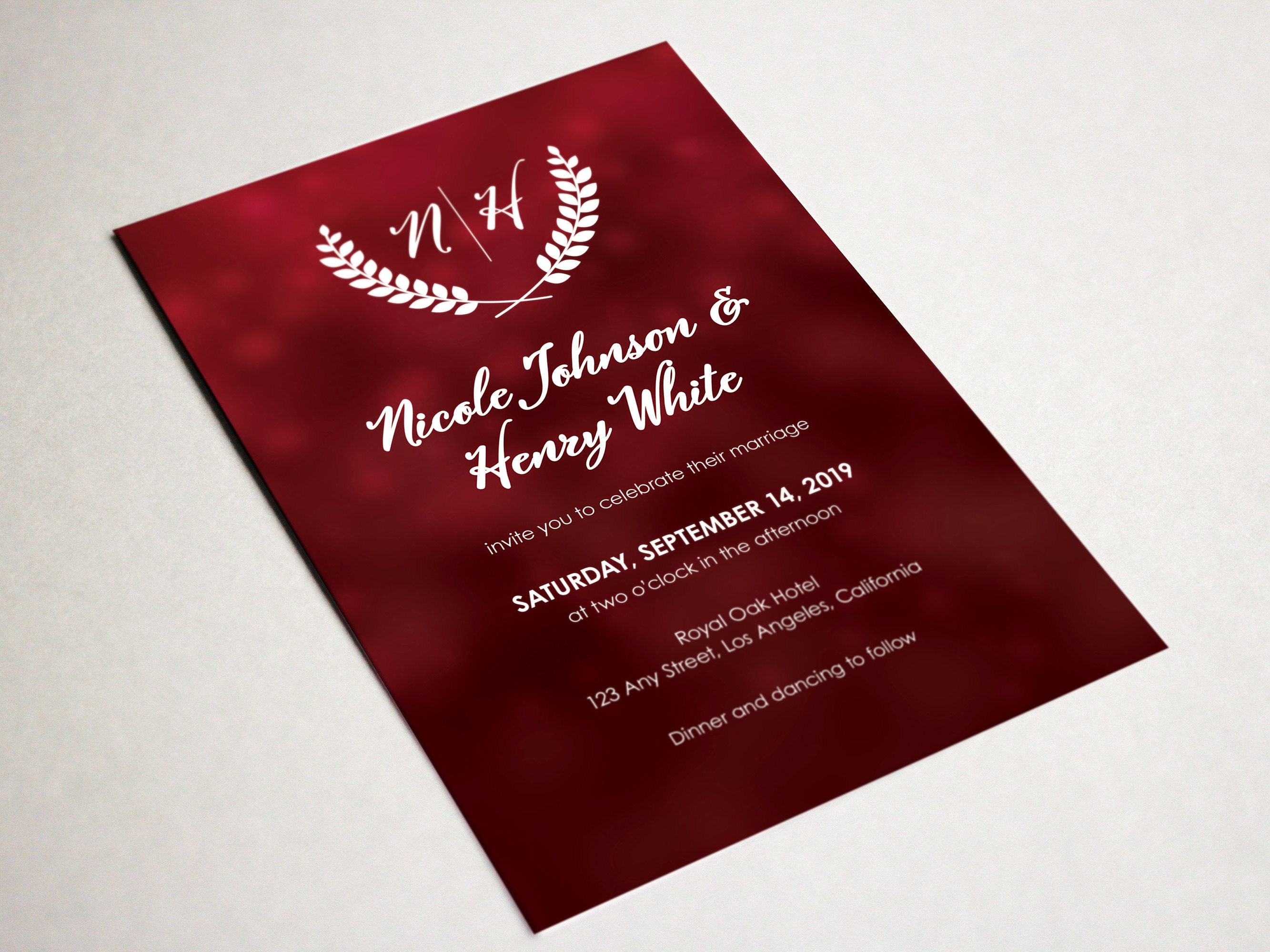 Red Wedding Invitation Template Wedding Invites With Monogram - Etsy Canada