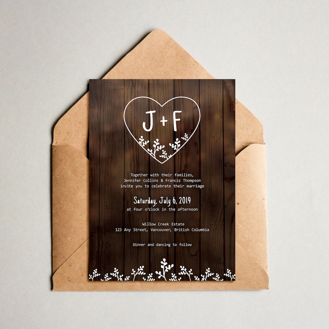 Rustic Wedding Invitation Template, Country Wood Barn Wedding Invites ...