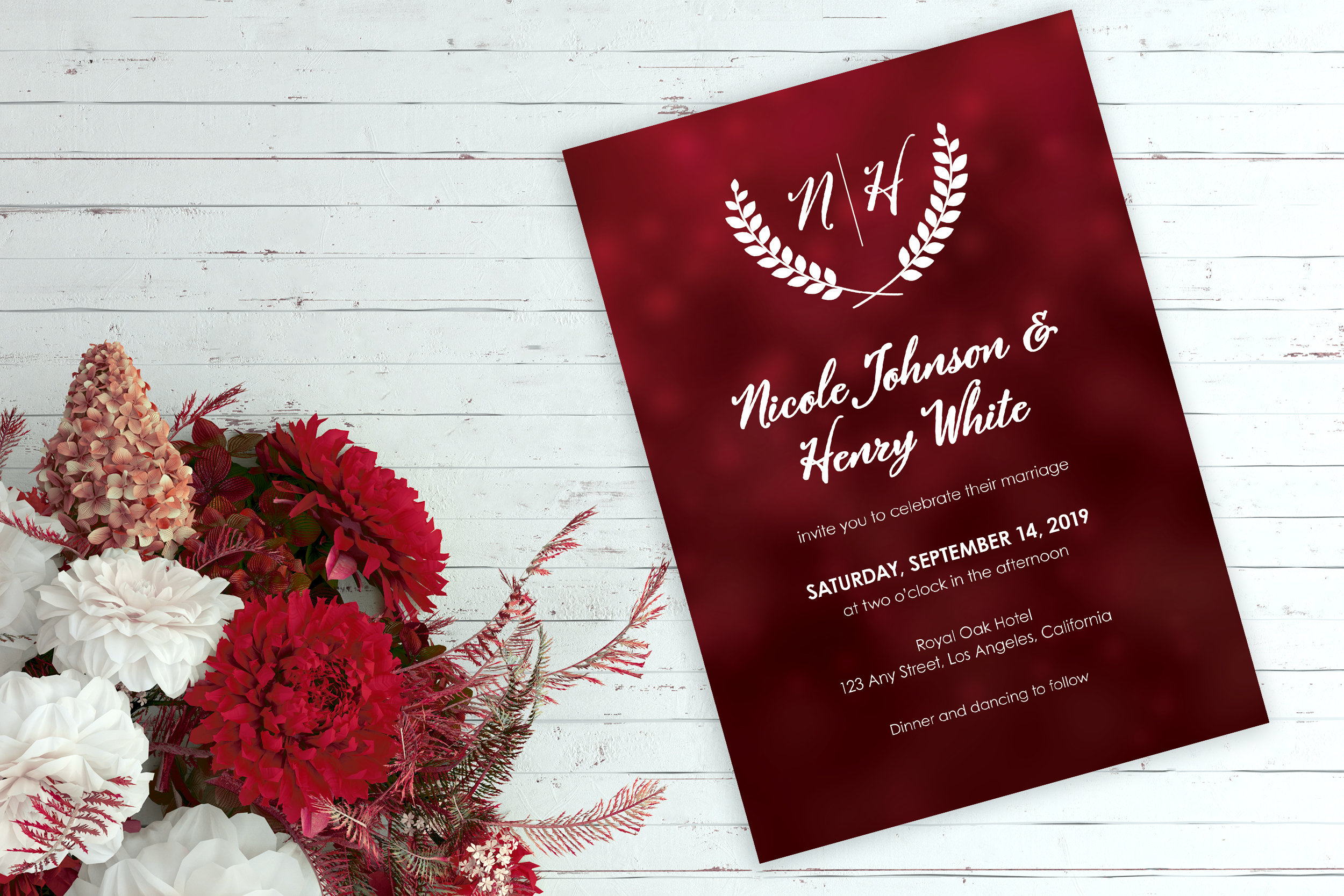 Red Wedding Invitation Template Wedding Invites With Monogram - Etsy Canada