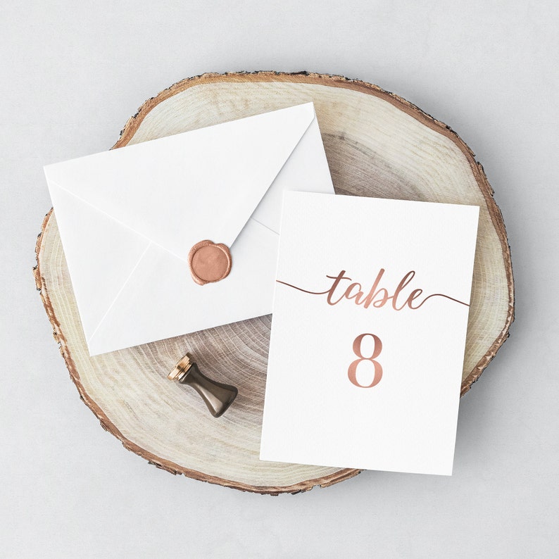 Rose Gold Table Numbers, Printable Numbers Template for Wedding, Rose ...