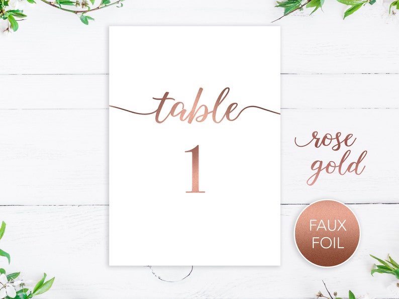 Rose Gold Table Numbers, Printable Numbers Template for Wedding, Rose ...