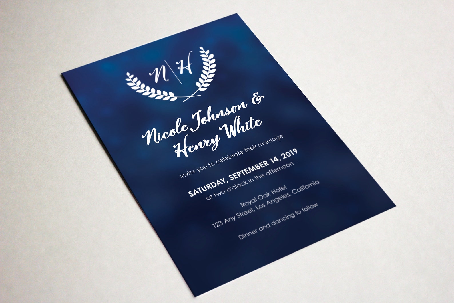 Navy Blue Wedding Invitation Template, Elegant Wedding Invite With ...