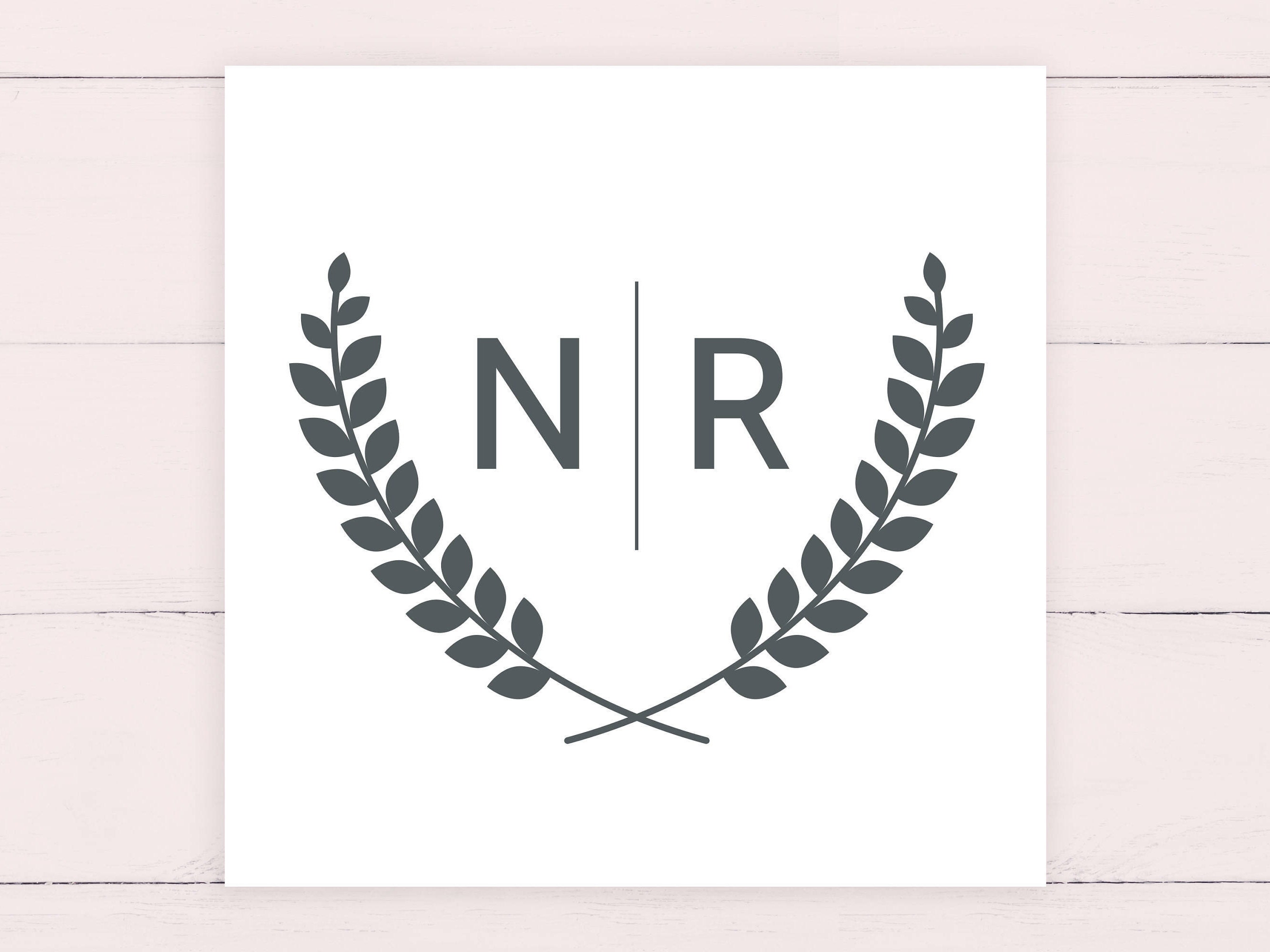 Wedding Monogram Logo With Bride and Groom's Initials, Laurel Wreath ...