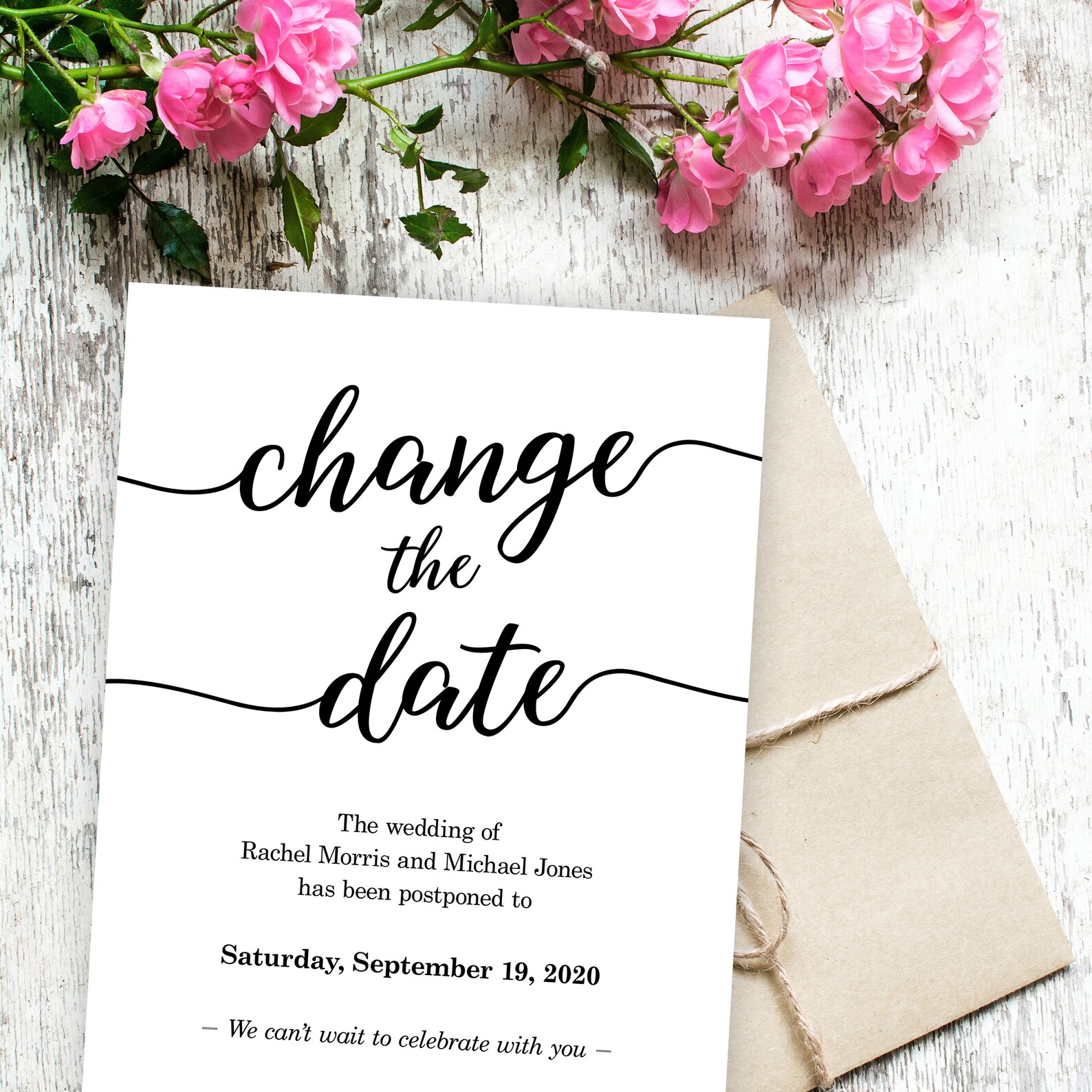 Change the Date Wedding Postponement Card for Email or Printing ...