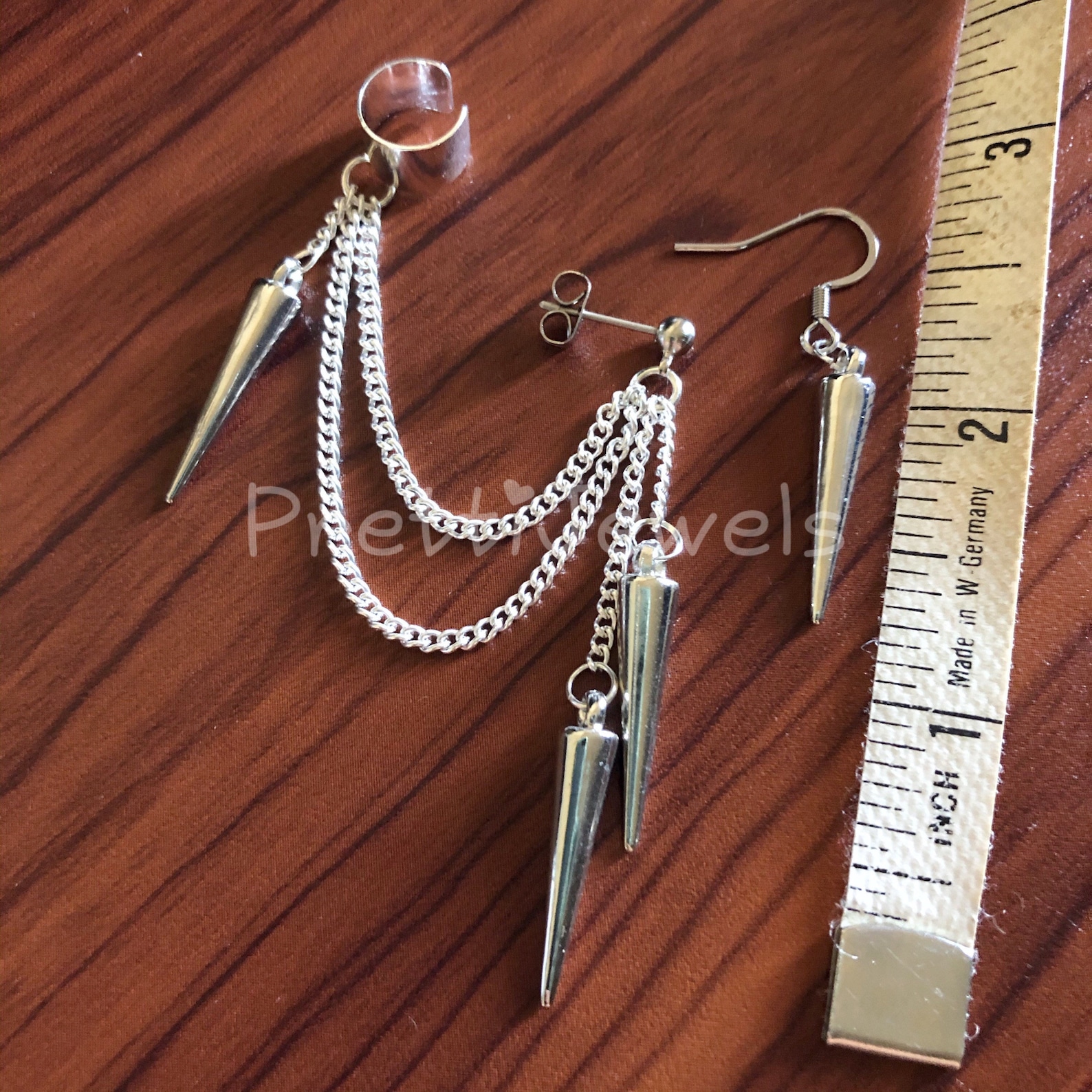 Dangly Silver Spikes Ear Cuff Set Ear Cuff Chain Earrings - Etsy