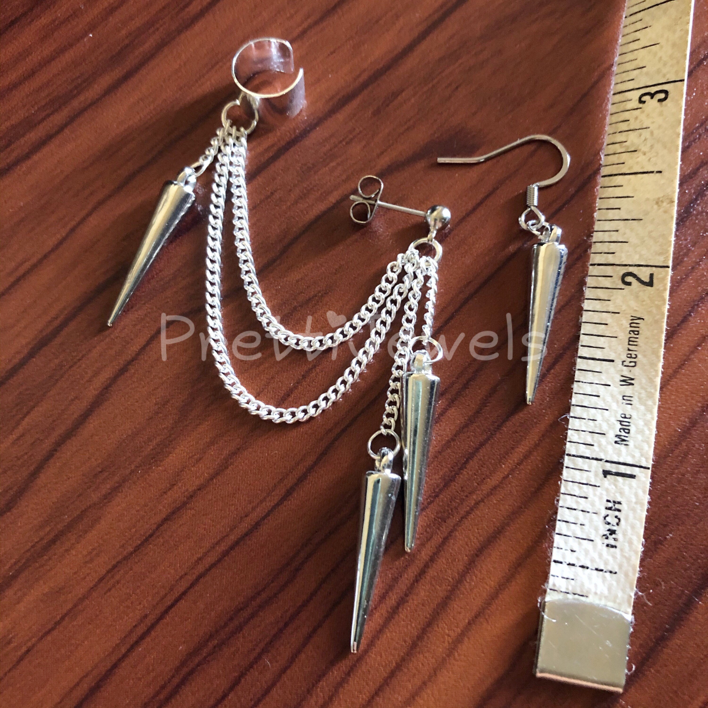 Dangly Silver Spikes Ear Cuff Set Ear Cuff Chain Earrings - Etsy