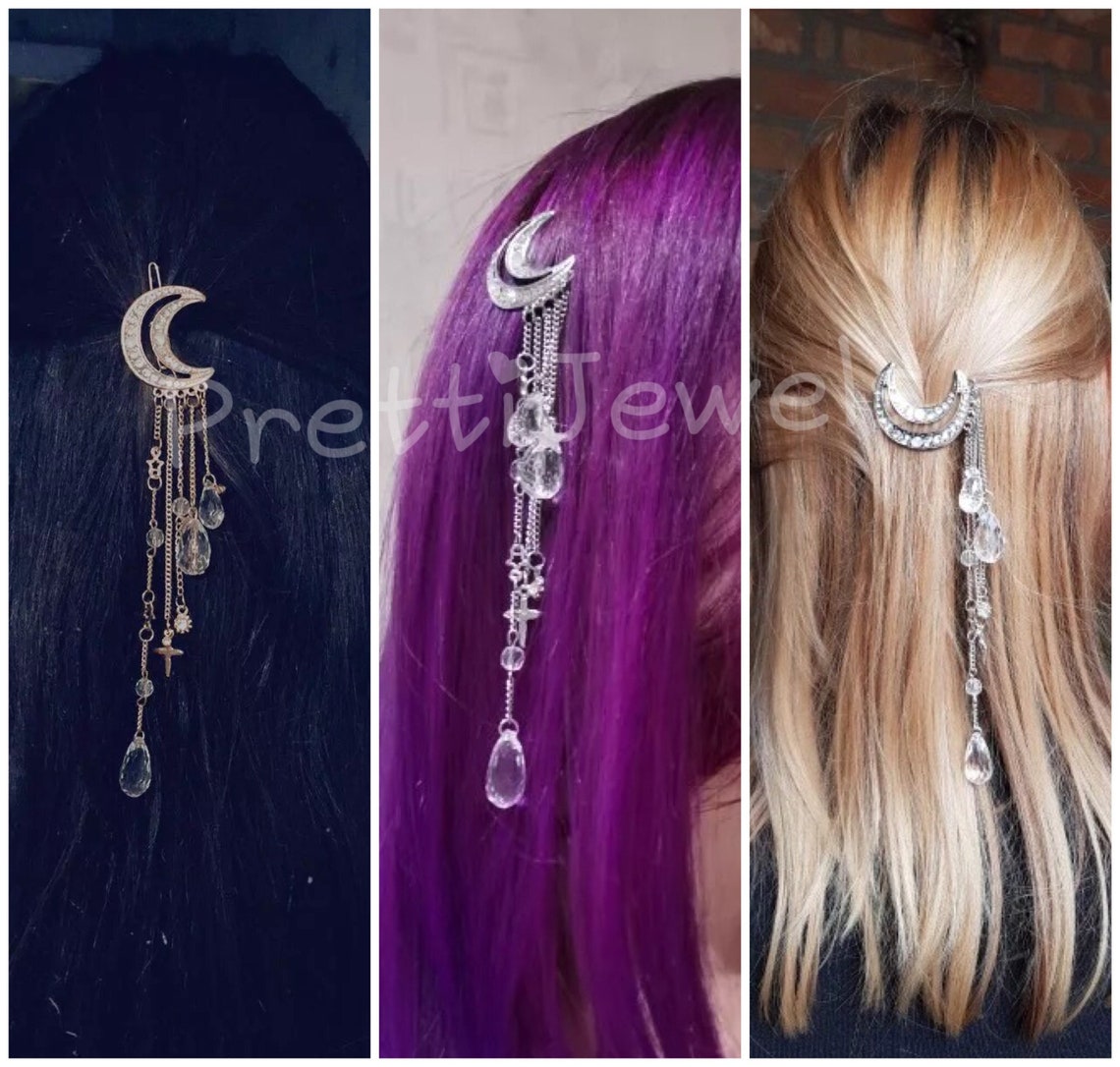 Dangly Crescent Moon Hair Clip - Etsy