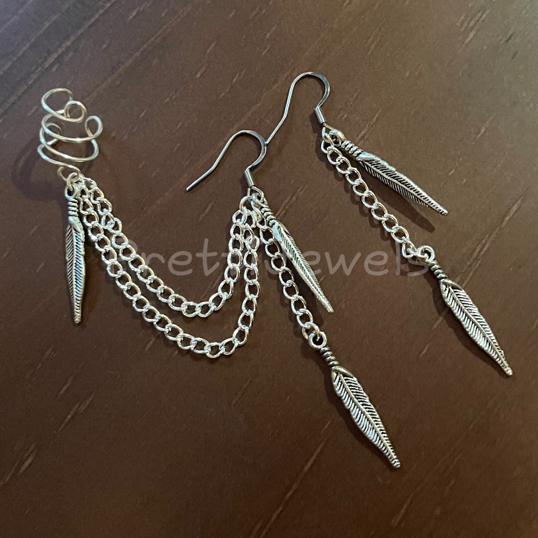 Simple Dangly Feathers Ear Cuff Earring Set - Etsy