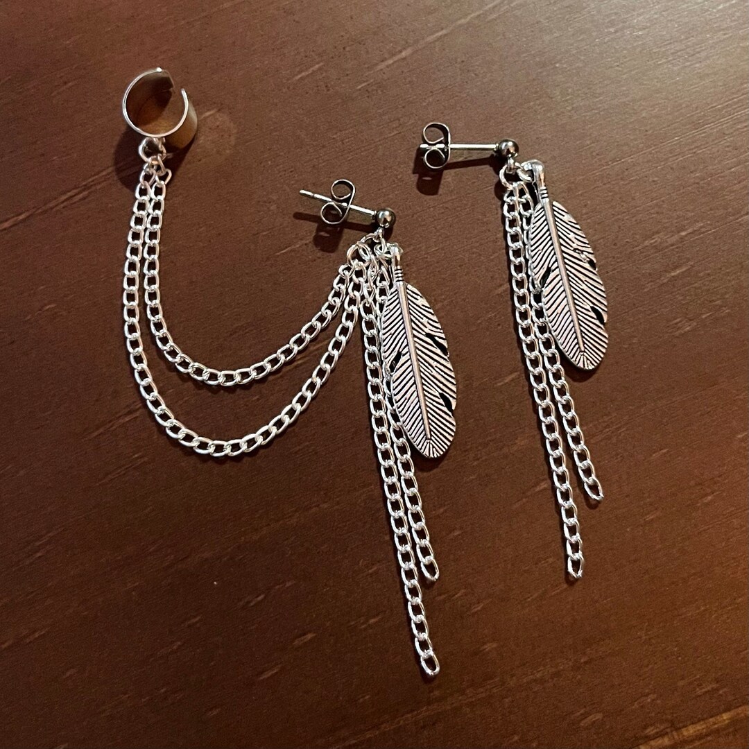 Feathery Dangly Ear Cuff Earring Set - Etsy