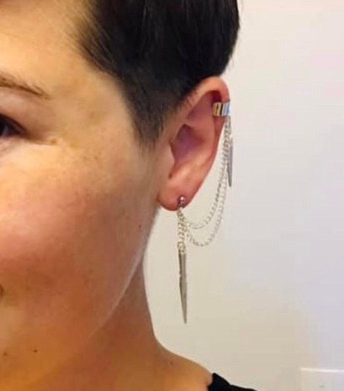 Dangly Silver Spikes Ear Cuff Set Ear Cuff Chain Earrings - Etsy