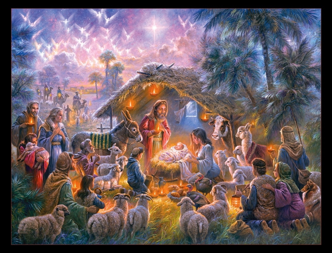 1653 Nativity Panel, 41w X 31.5l & Border. Christmas Manger Scene W ...