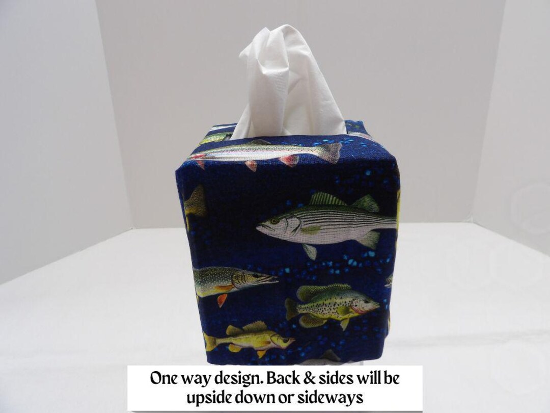 1661 Fishing Themed Tissue Box Cover. Square Shaped Tissue Holder ...