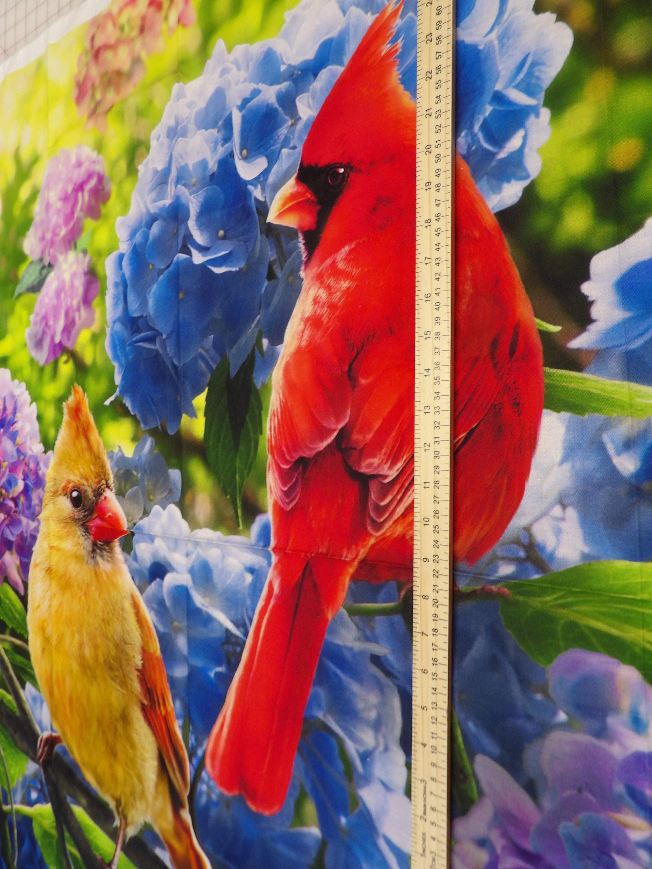 1543 Cardinals and Hydrangea Panel. David Textiles 34.5 - Etsy