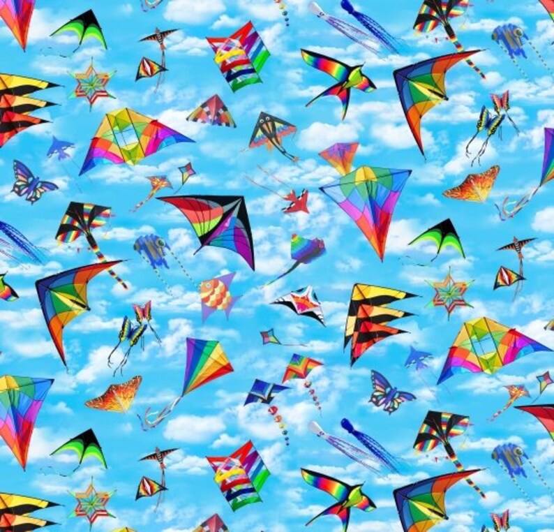 1641-A Flying Kites 100% Cotton Fabric - Elizabeth Studios in Motion ...