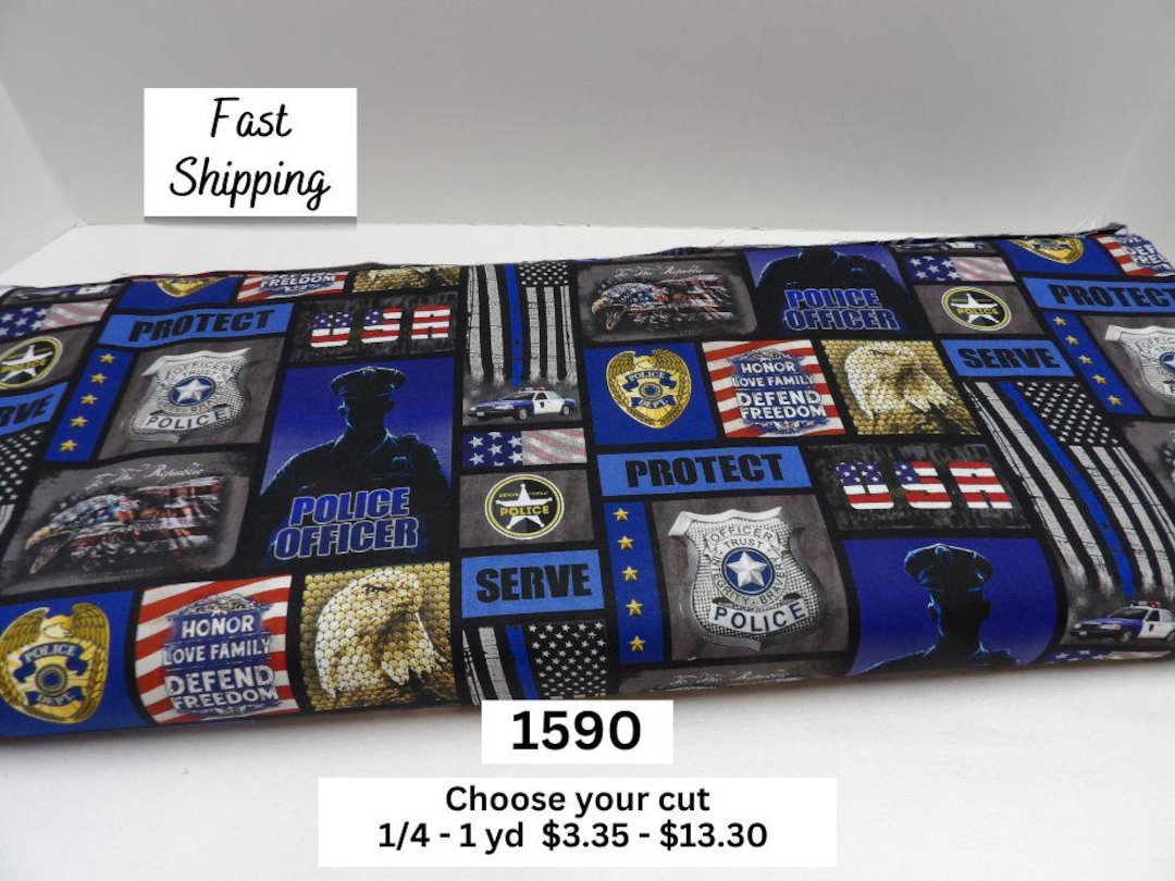 1590 Police Dept Block Print Cotton Fabric - Half Yard. NEW Sykel ...