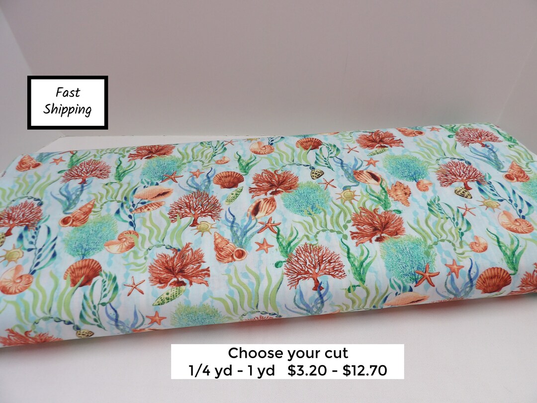 1567 Sea Shells and Coral Fabric by the Yard. Studio E Cotton Fabric ...