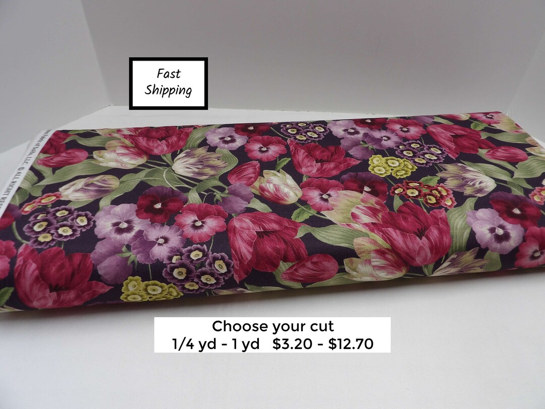 1613 Packed Tulips and Pansy Cotton Fabric by the Yard; Timeless ...