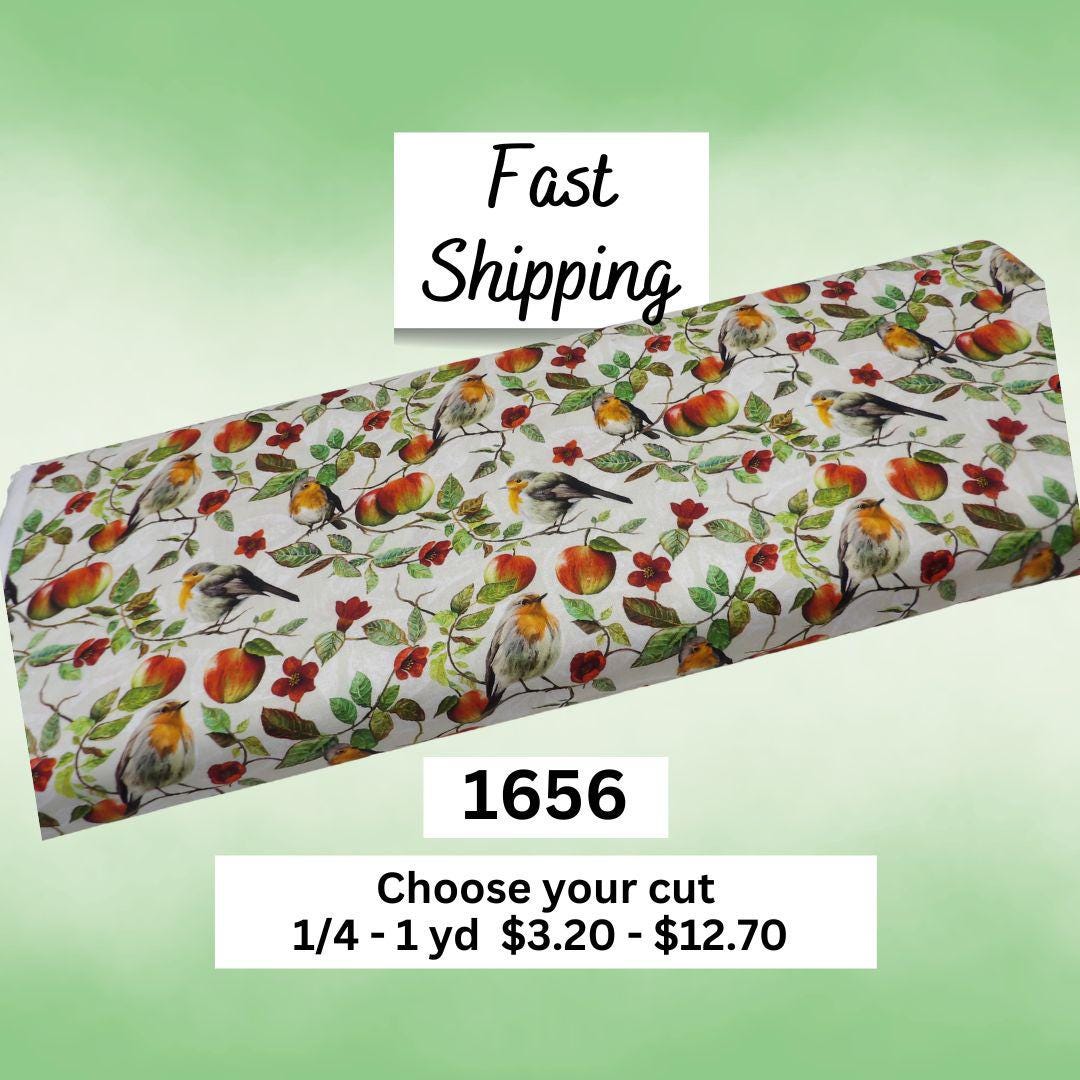 1656 Autumn Robins in Apple Trees 100% Cotton Fabric: Timeless ...