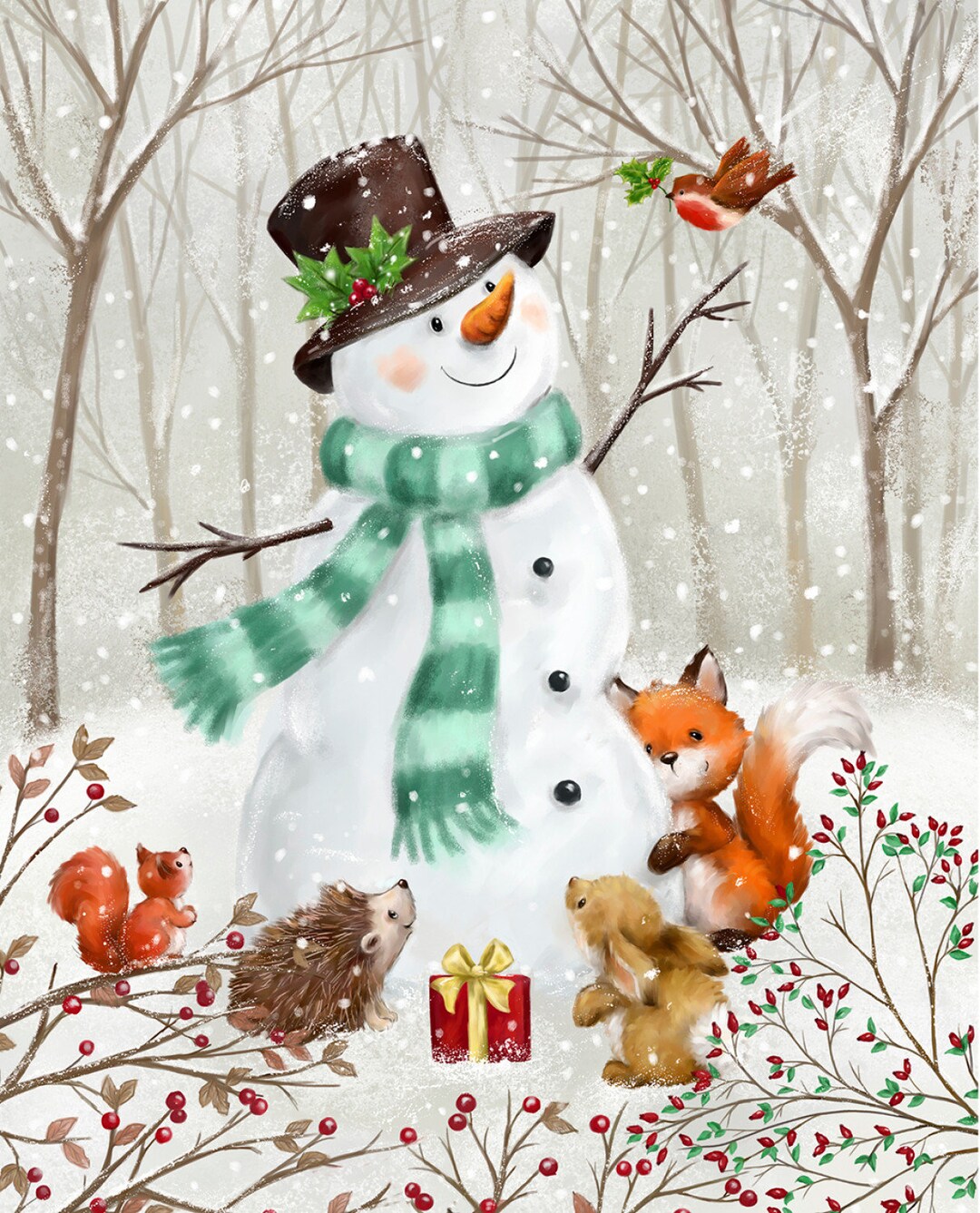 1713 Snowman & Forest Friends Panel. David Textiles 35.25"w X 43"l ...