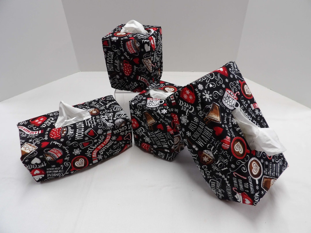 1472 Christmas Holiday Tissue Box Cover With Hot Beverage Mugs and ...