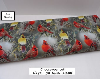 Cardinal Fabric Bird Fabric by the Yard Winter Fabric - Etsy