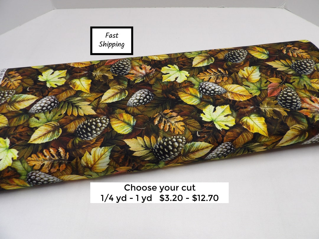 1657 Autumn Leaf Fabric by the Yard. Fall Leaves and Pinecones Cotton ...
