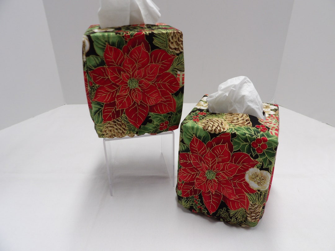 1468 Festive Poinsettia Square Tissue Box Cover - Christmas Fabric ...